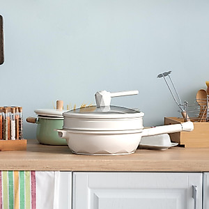 Tiborang 8 in 1 Frying Pans Nonstick,11" Frying Pan Skillet with Lid,Steamer for Cooking,All in One Pan Cookware for All Stoves,Woks & Stir-Fry Pans Nonstick,Saute Pan PFAS-Free/PFOA-Free(White)