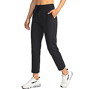 Soothfeel Women's Pants with 4 Pockets 7/8 Stretch High Waisted Sweatpants Travel Athletic Work Golf Pants for Women(Black, X-Small)