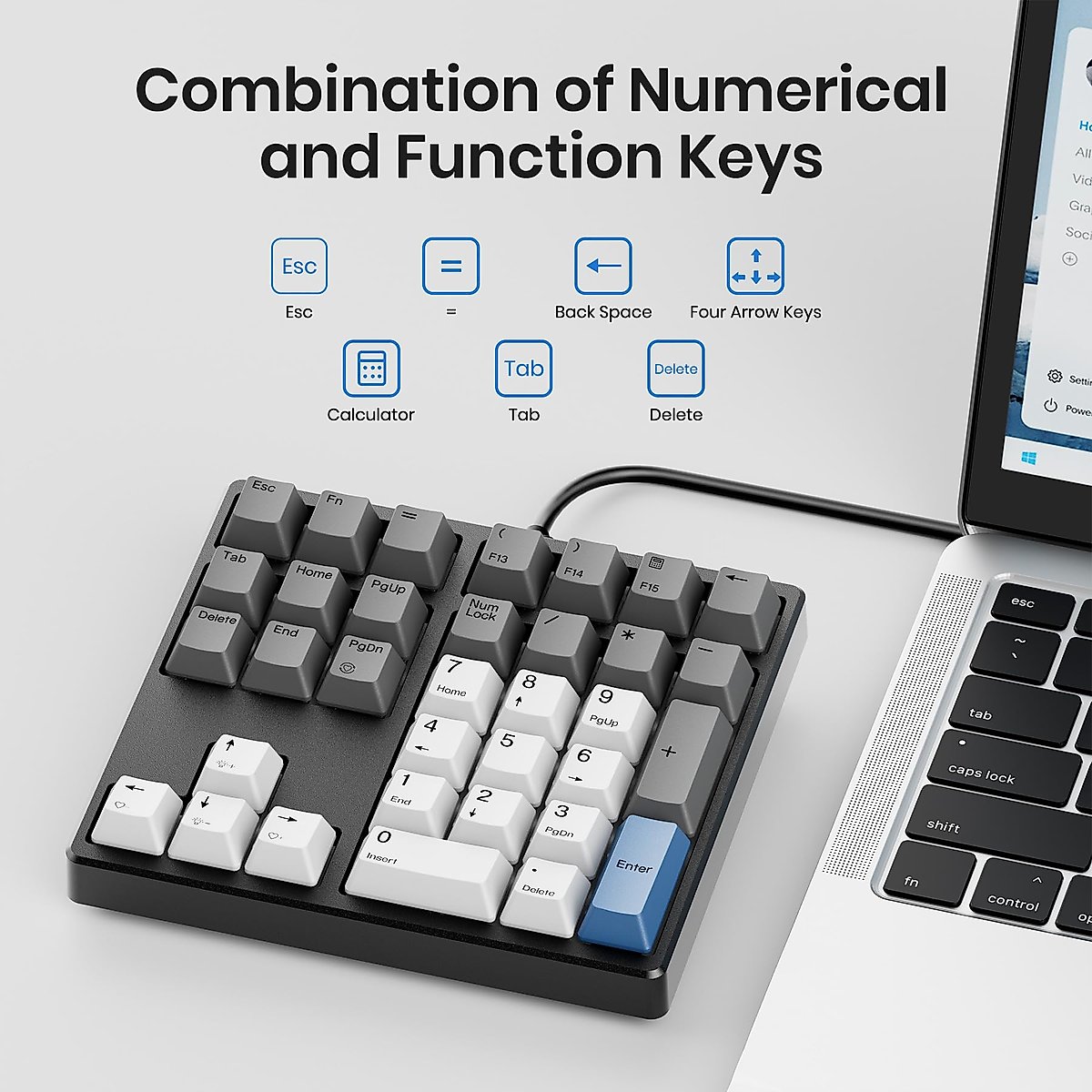 Kisnt Mechanical Number Pad, 34 Key Wired Hot Swappable Keypad, Gateron Switches White Backlit Numpad,USB Numeric Keypad with PBT Keycaps for Laptop, Mac, PC Desktop(Red Switch)