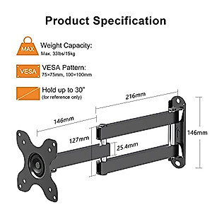 TV Wall Mount, Bracket for Most 13-30 inch LED, LCD Monitor and Plasma TVs, Max VESA 100x100mm by XINLEI (MA1330)