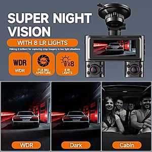 Hupejos 360 Dash Cam Front and Rear Inside, 4 Channel Dash Camera for Cars FHD 1080Px4, Built-in Wi-Fi, 3.16” IPS Screen, Voice Control, Night Vision, Free 64GB Card, 24H Parking Mode