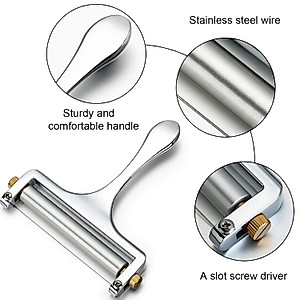 Mudder 2 Pieces Cheese Cutter,Adjustable Thickness Stainless Steel Wire Cheese Slicer with Cheese Plane Tool for Soft, Semi-Hard, Hard Cheeses Kitchen Cooking Tool for Kitchen Cooking