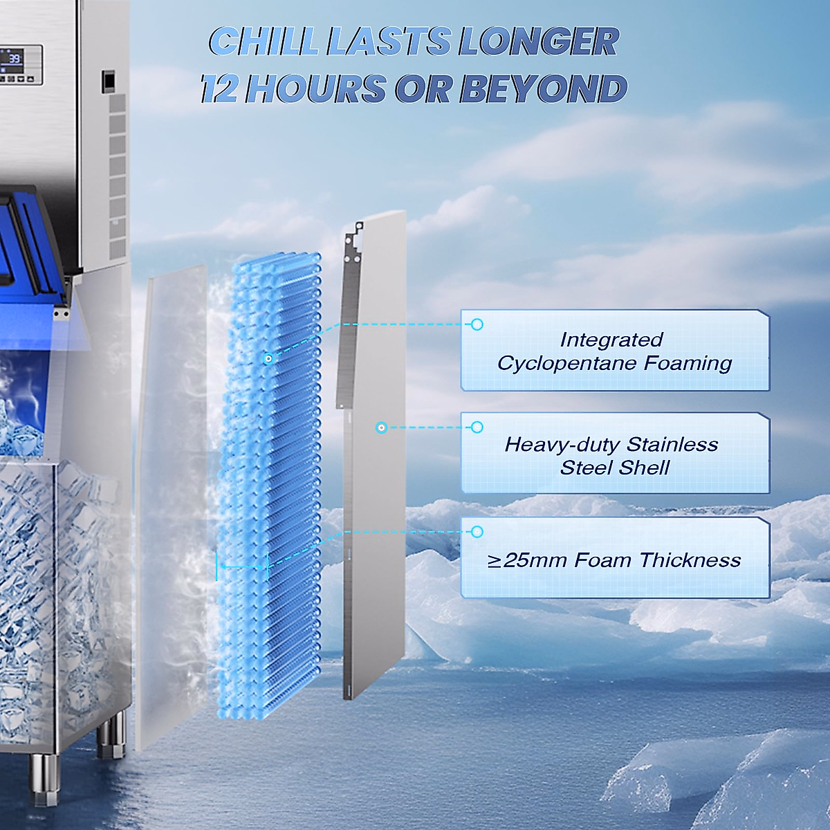 Commercial Ice Maker Machine 650lbs/24h,Large Capacity 400lbs,Industrial Nugget Icemaker with Self Cleaning Function,210 Counts Ice Ready in 4-12 Min,Clear Ice Cube for Cafe,Restaurant,Home