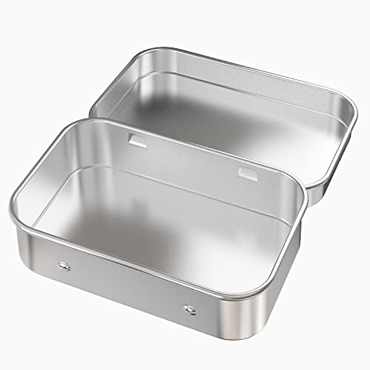 2 Pcs Metal Hinged Tin Box Container Mini Portable Small Storage Container Kit with Lid for Home Storage 3.7x2.3x0.8 inch, Silver