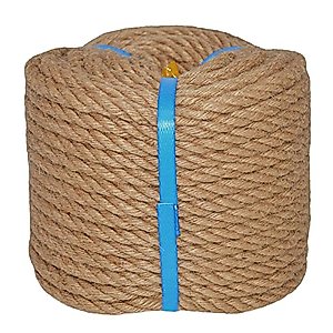 Natural Jute Rope Hemp Rope (3/8 in x 100 ft) Strong Jute Twine for Crafts Cat Scratch Post Hammock Decorating