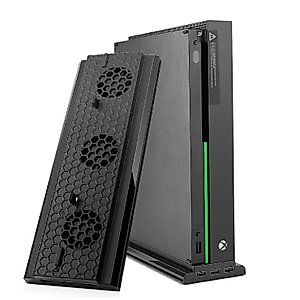 TNP Vertical Stand Cooling Fan for Xbox One X Stand with Fan and Charging Station, USB Powered Game Storage Tower with 3 Speed Adjustable Cooling Fans, 3 USB 2.0 Charging Port and LED Light Bar