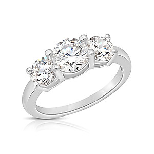 MAX + STONE 2 Carat Cubic Zirconia Anniversary or Engagement Ring for Women in 14k Solid White Gold Three Stone CZ Size 6