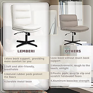 LEMBERI PU-Padded Armless Office Desk Chair No Wheels,High-Back Wide Seat Home Chair,120° Rocking Cross Legged Computer Task Chairs,Modern Adjustable Swivel Vanity Chairs (White)