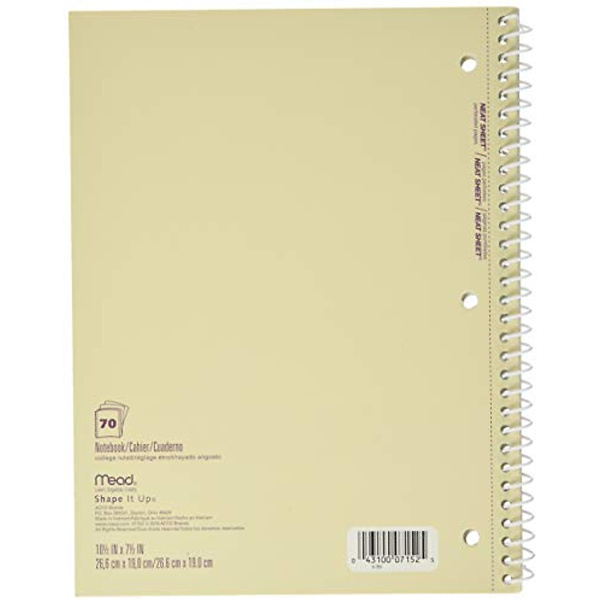 Mead Spiral Notebooks, 1 Subject, College Ruled Paper, 70 Sheets, 10-1/2" x 7-1/2", Shape It Up, Design May Vary, 3 Pack (38191)