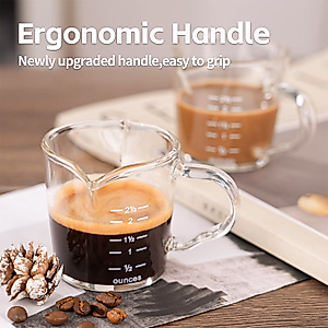 Espresso Shot Glass 70ML/2.3OZ Triple Pitcher Barista Double Spouts With Pouring Handle (1 Pack)