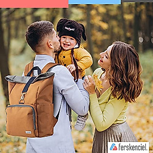 Ferskenciel Diaper Bag Backpack – Minimalist Multi Function Large Durable Stylish Travel Maternity Baby Girl Boy Nappy Bag with Stroller Straps, Insulated Bottle Pockets, Parents Pocket, Brown Grey