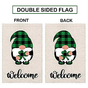 St Patricks Day Garden Flag Welcome Shamrocks Gnome Vertical Double Sided Gnomes Outdoor Yard Decoration 12x 18 Inch
