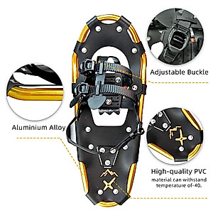 Xtrempro All Terrain Snowshoes with Trekking Poles,Lightweight Aluminum Snowshoes and Trekking Poles for Women/Men/Kids,Adjustable Ratchet Bindings and Carrying Tote Bag(Gold, 30)