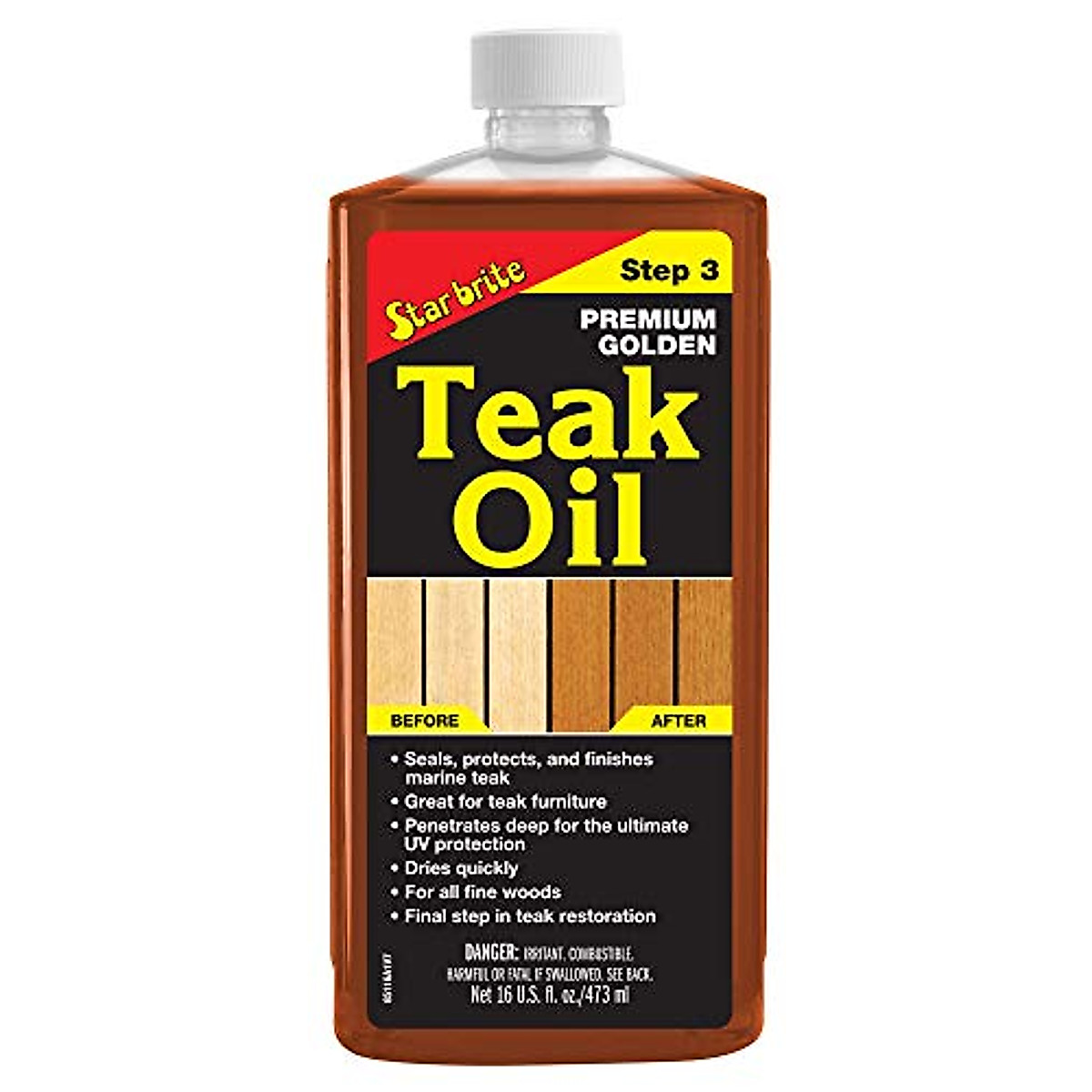 STAR BRITE Premium Golden Teak Oil - Ultimate Sealer, Preserver & Finish for Outdoor Teak & Fine Woods - Ideal for Boats, Furniture, Shower Stools - 16 Ounce (085116)