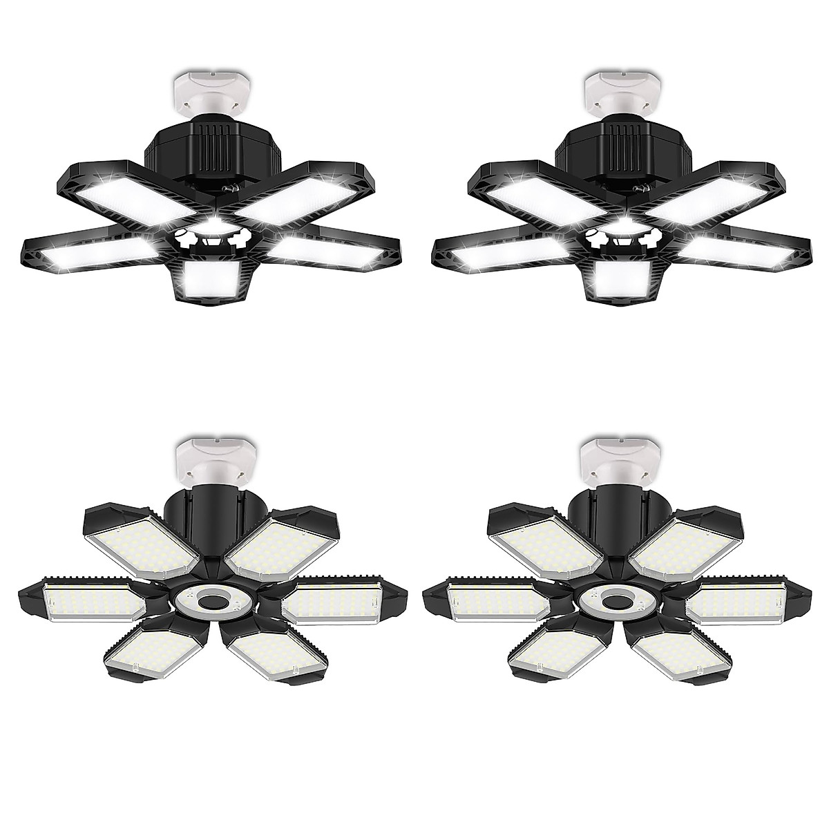 BRAINIAC 2 Pack 100W & 2 Pack 150W LED Garage Light Bulb Deformable Garage Light Fixture E26/E27 Screw-in Garage Lights Ceiling Led for Basement Workshop