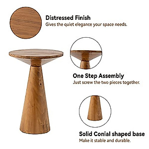 COZAYY Small Pedestal End Table Round Farmhouse Martini Table Wood Plant Stand Rustic Drink Table for Small Space Living Room, Walnut
