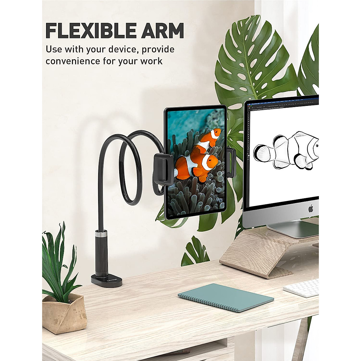 Gooseneck Tablet Holder Stand for Bed: Adjustable 39.4inch Flexible Lazy Arm Tablets Mount Compatible with iPad Pro Air Mini | Galaxy Tab | Kindle Fire | Switch or Other 4.7-12.9" Device