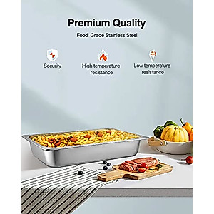 ZeroPone Hotel Pan 4" Deep Steam Table Pan 4 Pack Full Size with Lid 20.8"L x 12.8"W Hotel Pan 22 Gauge Stainless Steel Anti Jam Steam Table Pan