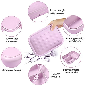 Jeopace Bento Box Kids Lunch Containers for Kids with 4 Compartments Kids Bento Lunch Box Microwave Safe (Flatware Included,Light Blue)