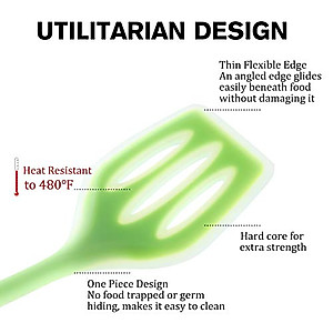 3 Pieces Silicone Spatula Turner Set - Nonstick Pancake Egg Flipper Heat Resistant 480℉- Kitchen Wok Turner, Large Wide Fish Spatula & Slotted Spatula, Cooking Utensils for Burger Omelets, Green