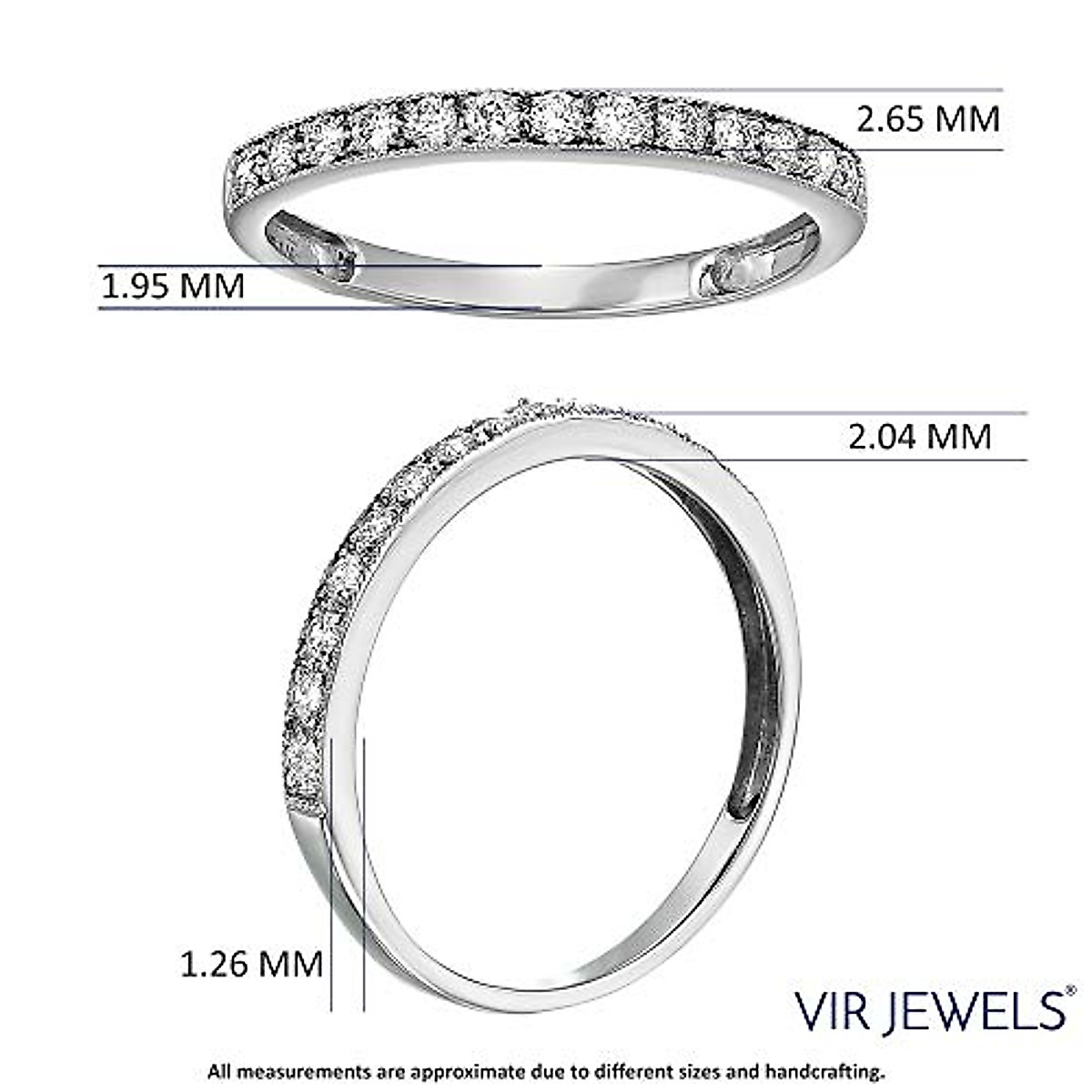 VIR JEWELS 1/5 carat (ctw) Diamond Wedding Anniversary Band for Women, Half Eternity Round Diamond Engagement Ring 14K White Gold Prong Set with Milgrain 0.20 cttw, Size 7