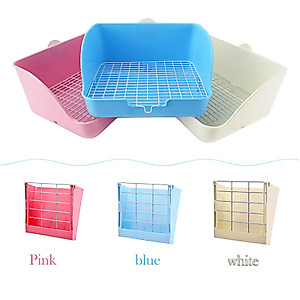 WEWAYKGJ Rabbit Litter Box Bunny Potty Box Guinea Pig Hay Rack Feeder Rabbits Corner Litter Pan Potty Trainer Pet Toilet with Cleaning Set for Hamster, Guinea Pig, Ferret and Other Animals (Pink)