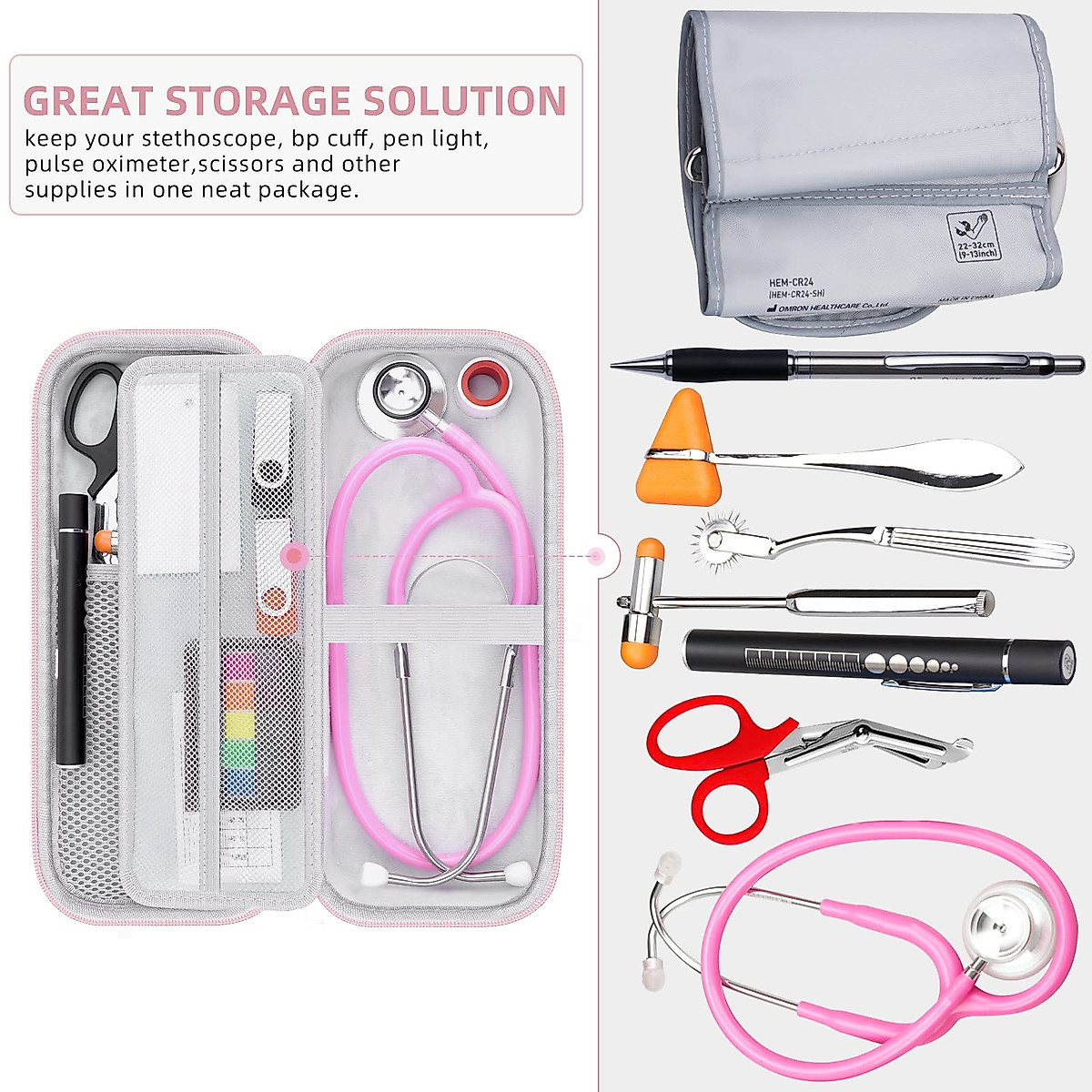 HESPLUS Stethoscope Case for MDF Acoustica/MD One, 3M Littmann Classic III/Lightweight II S.E/Cardiology IV Diagnostic/CORE Digital Stethoscopes, Includes Mesh Pocket for Nurse Accessories - Pink