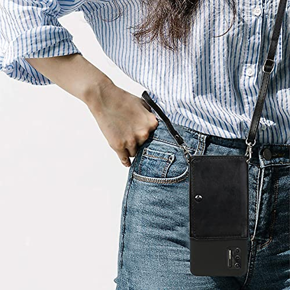 Shinyzone Lanyard Phone Case for Moto G Stylus 2021,Crossbody Wallet Case with Strap for Women,PU Leather Flip Cover with Credit Card Holder Silicone Gel Soft Back Case,Black