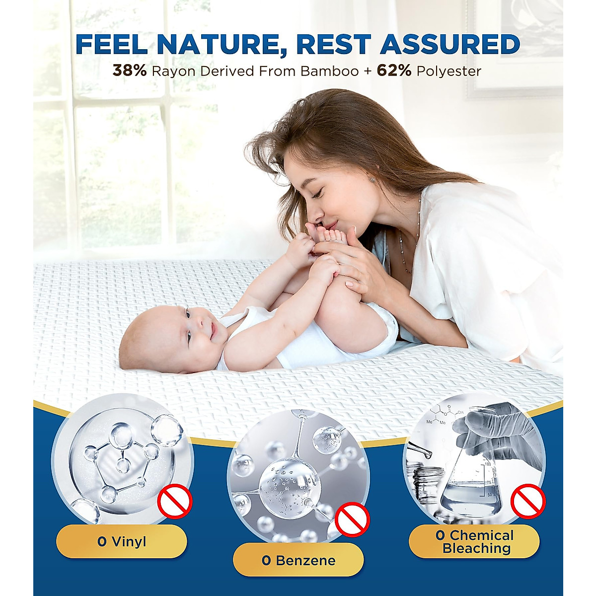 Premium 100% Waterproof Full Mattress Protector Breathable Cooling 3D Air Fabric Mattress Cover Smooth Soft Hypoallergenic Noiseless Bed Cover Machine Washable Vinyl Free 8-21'' Deep Pocket