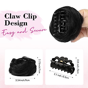 REECHO 2 PCS Mini Claw Clip in Messy & Cat Ears Hair Bun Extensions HB001 Wig Accessory Updo Hairpieces for Women Girls (Pack of 2-3.5" Wavy, Natural Black)