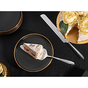 Hudson Essentials 9-Piece Bergamo Hammered 18/10 Stainless Steel Hostess Serving Utensil Set - Flatware Silverware with Wedding Cake Knife & Cake Server - Perfect for Weddings, Engagements and Parties