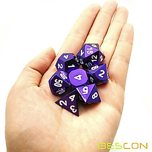 Bescon 7pcs Set Heavy Duty Metal Dice Set Glossed Color of Purple, Colorful Solid Metallic Polyhedral D&D Dice Set Violet