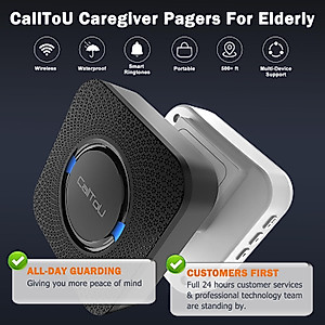 CallToU Caregiver Pager Wireless Call Bell Alert Button for Seniors/Elderly/Patients 1 Plugin Receiver 1 Waterproof Transmitter