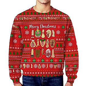 Ugly Christmas Sweatshirts For Men Funny Funny Holiday Pullover Sweater Unique Graphic Top Crewneck Long Sleeve