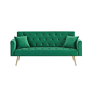 FANYE Green Velvet with 2 Pillows Metal Legs, 71.65"