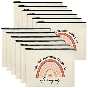 Coume 12 Pieces Thank You Gift Makeup Bags Inspirational Gifts for Social Worker Nurse Women Appreciation Gift for Colleague Coworkers Teacher Volunteer Cosmetic Bags for Birthday(Delicate Pattern)