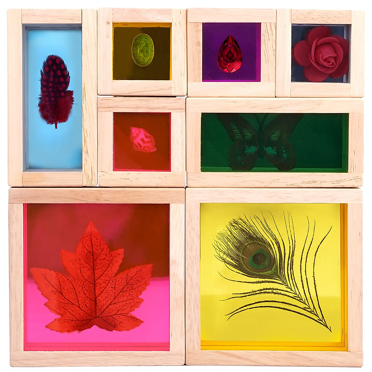 Wooden Large Building Blocks for Toddlers Baby Kids 8 Pcs Wood Rainbow Stacking Blocks Geometry Sensory Blocks Toy Construction Toys Set Colorful Preschool Learning Educational Toys for Boys Girls