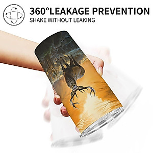 ZXDSKGYN 20 Oz Tumbler With Straw Leak Proof Thermos Cup, Deer In Forest Stainless Steel Insulated Travel Coffee Mug Fit for Car Cup Holder