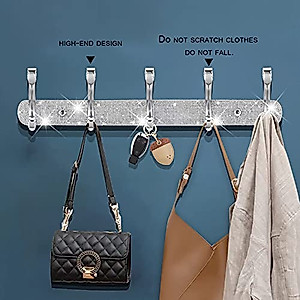 BlackFish Coat Rack Wall Mount,Shiny Silver Rhinestones Wall Mounted Coat Rack 5 Hooks,Key Hooks Decorative for Wall,Double Coat Hook Wall Hook Rack Suitable for Coat Hat Towel Purse Robes（1 Pcs