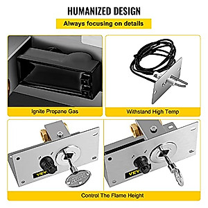 VEVOR Fire Pit Gas Burner Spark Ignition Kit, 300K BTU Fire Pit Ignition System, Stainless Steel Fire Pit Igniter, with 1/2'' Key Valve with Key and Leads & Ground Wire Silver