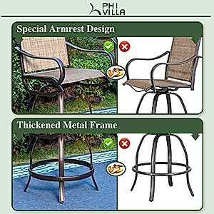 PHI VILLA Outdoor Patio Swivel Bar Stools Set of 2, Quick-Drying and Metal Frame Durable and Sturdy, Waterproof, Rustproof,UV-Resistant for Garden, Yard, Poolside