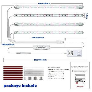 White Grow Light Strips for Indoor Plants, Moya Std 16in 6000K T5 Plant Light Full Spectrum Cabinet Grow Lamp with 240 White & Red LEDs, Auto ON/Off 3/6/12h Timer & 5 Brightness for Houseplants