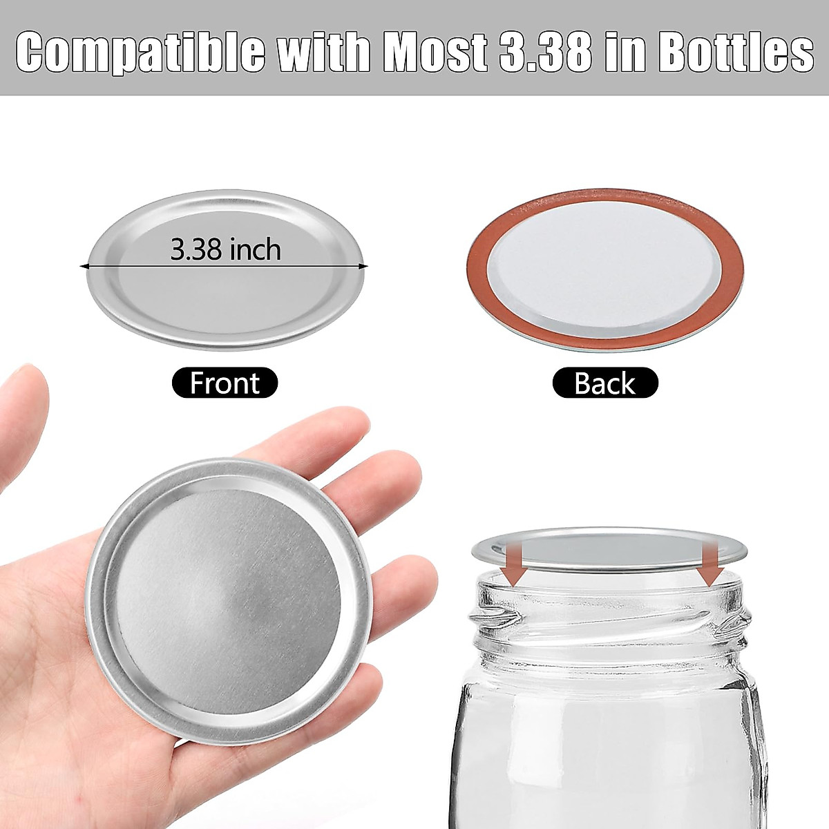 Canning Lids Wide Mouth, 200 Count 86MM Mason Jar Split-Type Metal Canning Lids for Ball, Kerr, Canning Jar lids Bulk, Food Grade Material Reusable Leak Proof Lids with Silicone Seals Rings