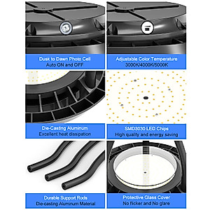 80W LED Post Top Light ETL&DLC Listed 11200Lm Adjustable CCT 3000K/4000K/5000K Dusk to Dawn LED Pole Top Light IP65 Waterproof for Outdoor Commercial Pole Mount Light Fixture AC100-277V