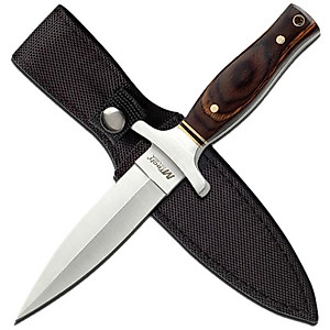 MTech USA – Fixed Blade Knife – Satin Finish Stainless Steel Blade, Brown Wood Handle with Stainless Steel Bolster, Includes Nylon Sheath - Hunting, Camping, Survival, Tactical – MT-20-03