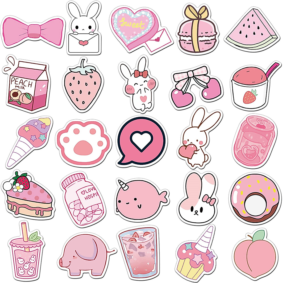 LANKEME 50PCS Cute Kawaii Stickers for Water Bottles, VSCO Pink Stickers for Laptop Aesthetic Stickers Gift for Kids Teens Girls(Pink Rabbit)