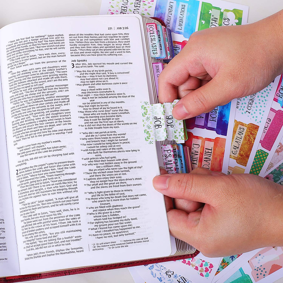 Colorful Floral Bible Tabs Laminated with Matte Film, Cute Bible tabs for Women and Girl, 90 Bible Index tabs in Total, 66 tabs for Old and New Testament, Additional 24 Blank tabs