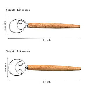 Danish Dough Whisk Cosybeau 13 Inch Bread Mixer For Dough Hooks With Stainless Steel Ring Dutch Whisk Kitchen Baking Tools Supplies Wisks For Bread Batter Cake Pastry (Lap+Double Lap)