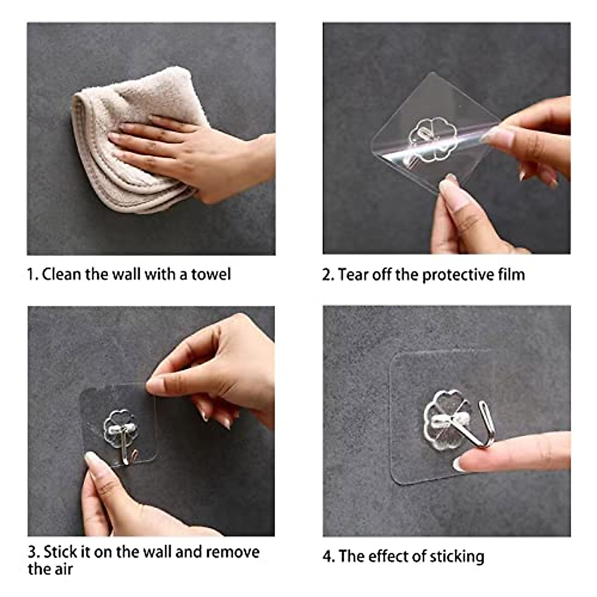 Cenland Wall Hooks 20lb(Max) Transparent Reusable Seamless Hooks,Waterproof and Oilproof,Bathroom Kitchen Heavy Duty Self Adhesive Utility Hooks (20 Pack)