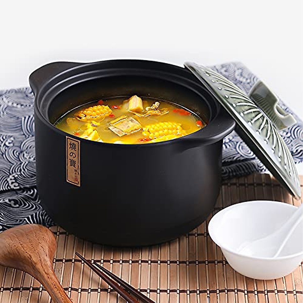 Lake Tian Ceramic Cooking Pot, Clay Pot Cooking, Earthenware Pot, Japanese Donabe, Chinese Ceramic/Casserole/Clay Pot/Earthen Pot Cookware Stew Pot Stockpot with Lid Small Steam, green 2L/2.1QT